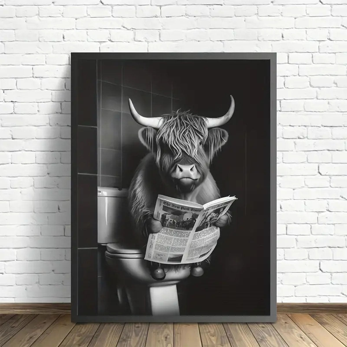 Tableau - Vache Funny Toilette Journal Noir et Blanc – Kalunea
